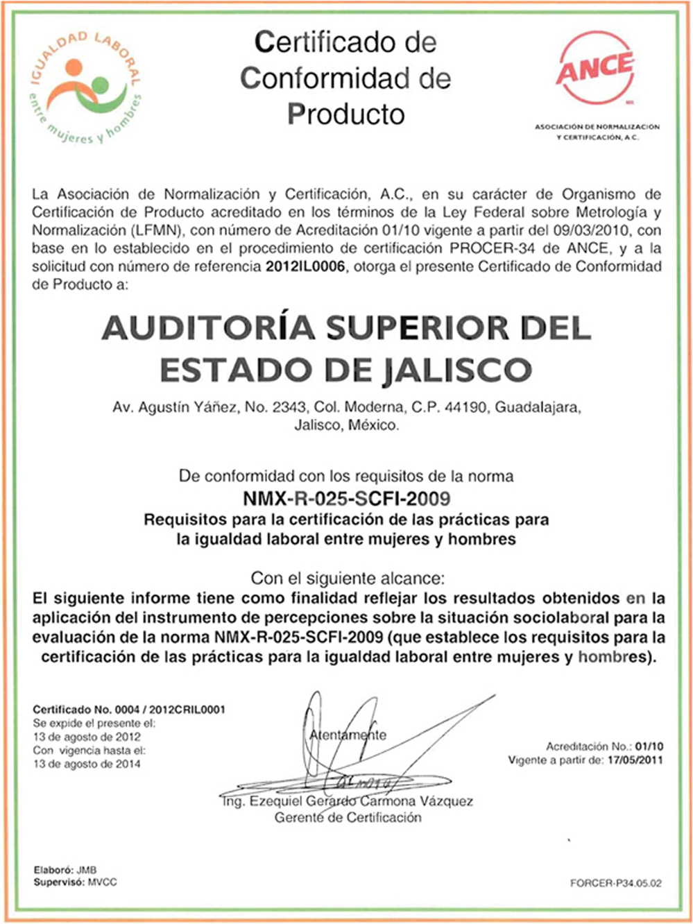 La ASEJ obtiene certificado Igualdad Laboral entre mujeres y hombres