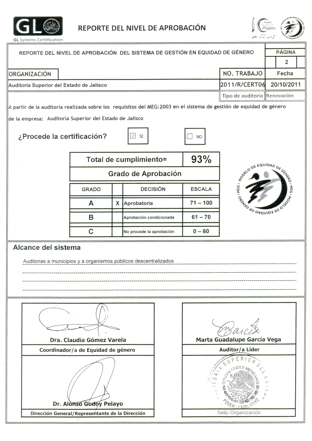 La ASEJ logra la renovación del Certificado MEG:2003